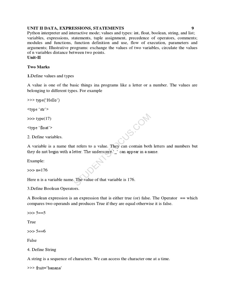 Unit Ii Data, Expressions, Statements 9 | PDF | Parameter (Computer Programming) | Subroutine