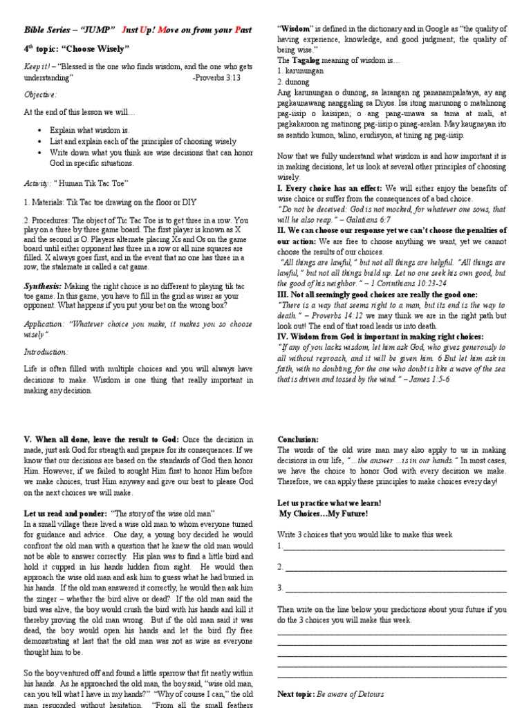 J U M P: 4 Topic: "Choose Wisely" | PDF | Wisdom