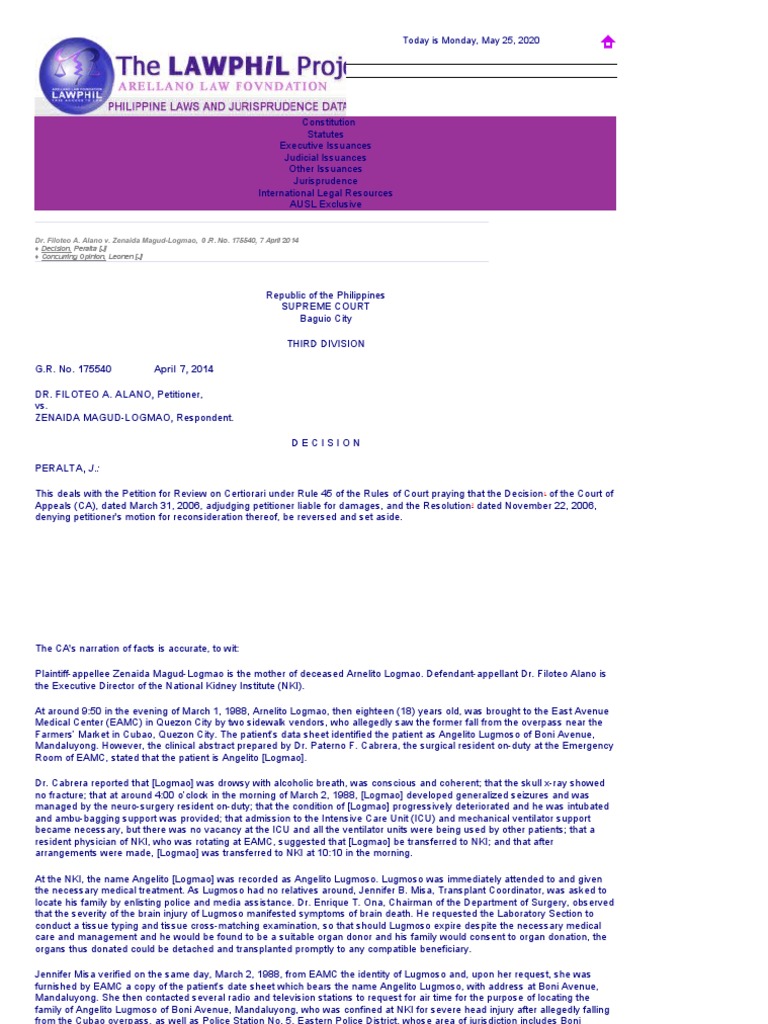 Alano Vs Magud-Logmao | PDF | Organ Transplantation | Organ Donation