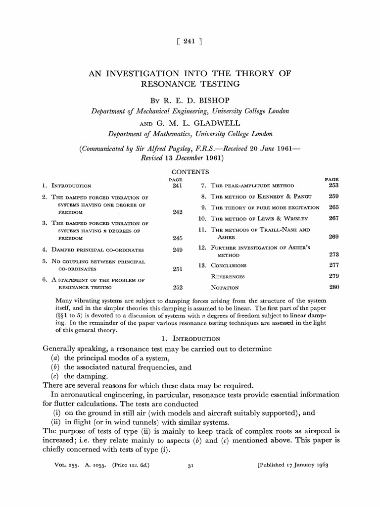 Bishop and Gladwell - Structural Damping - 1963 | PDF | Resonance | Normal Mode