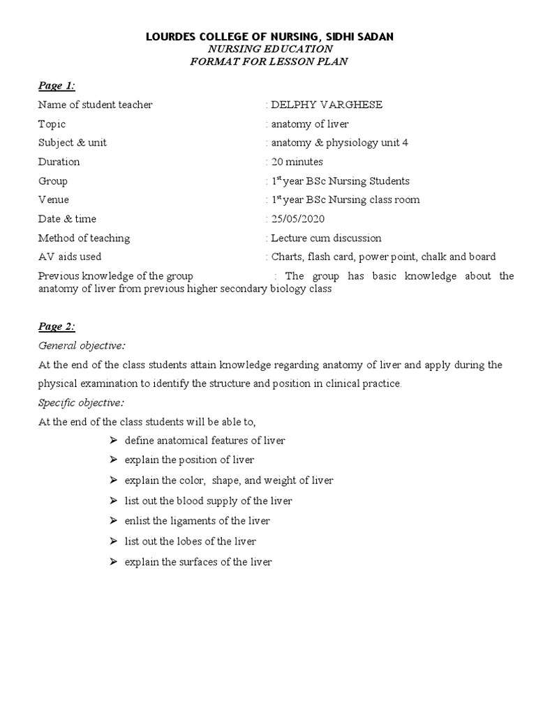 Lesson Plan - Anatomy of Liver | PDF | Liver | Vein