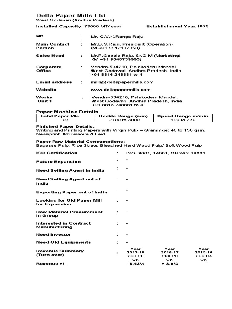 Delta Paper Mills | PDF
