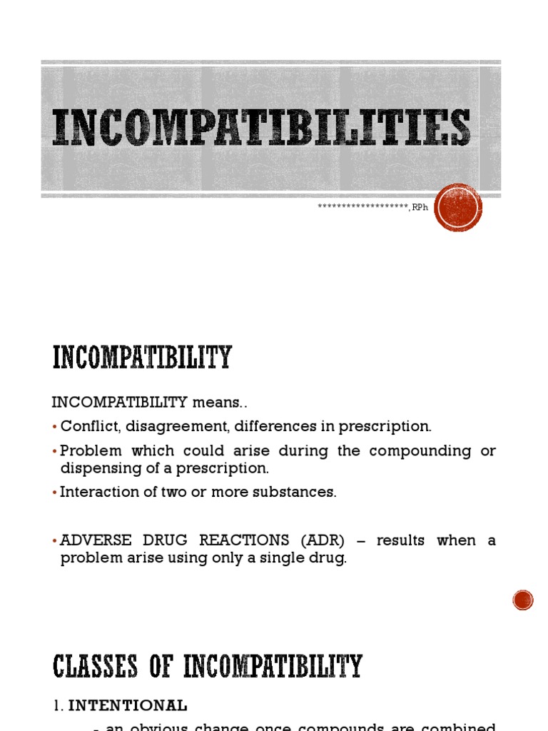 INCOMPATIBILITIES | PDF | Solution | Solubility
