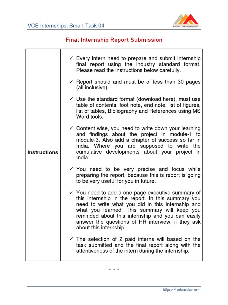 Final Internship Report Submission: VCE Internships: Smart Task 04 | PDF