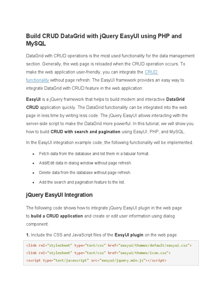 Build CRUD DataGrid with jQuery EasyUI | PDF | World Wide Web | Internet & Web