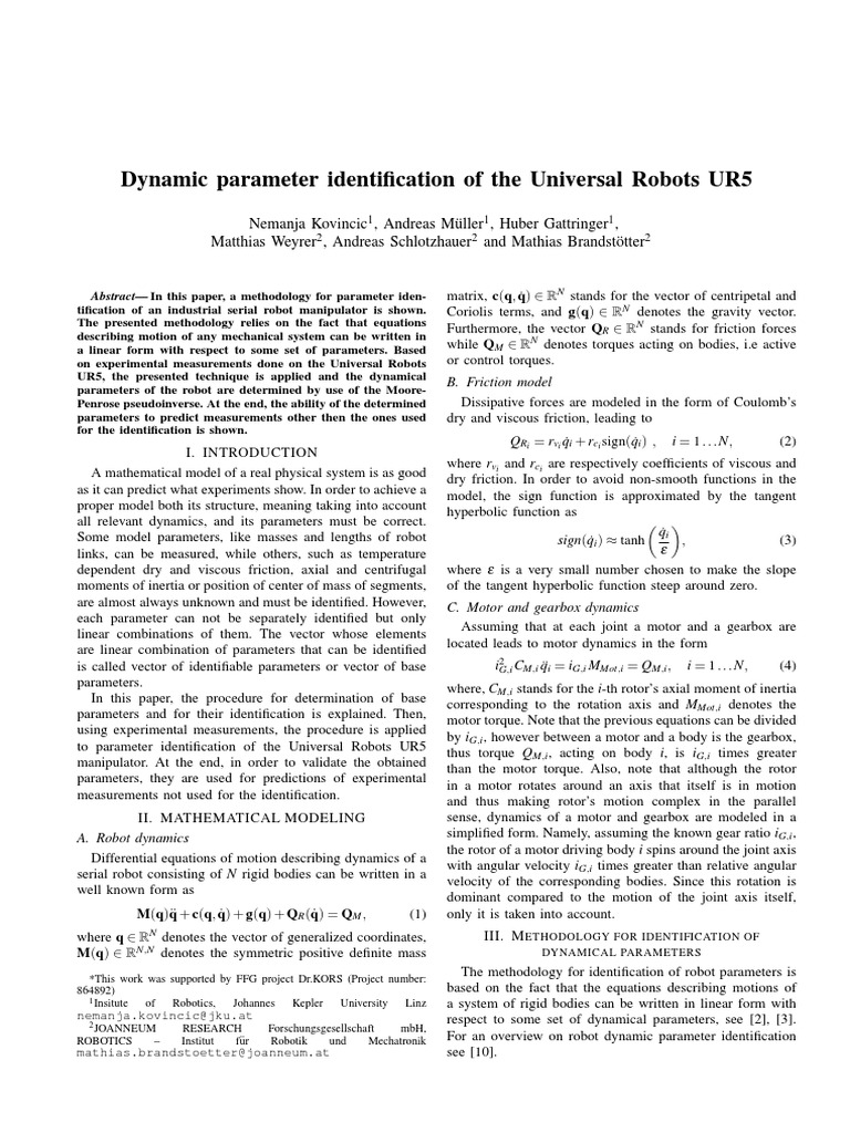 Dynamic Parameter Identification Of The Universal Robots Ur5 Pdf Pdf Rotation Around A Fixed
