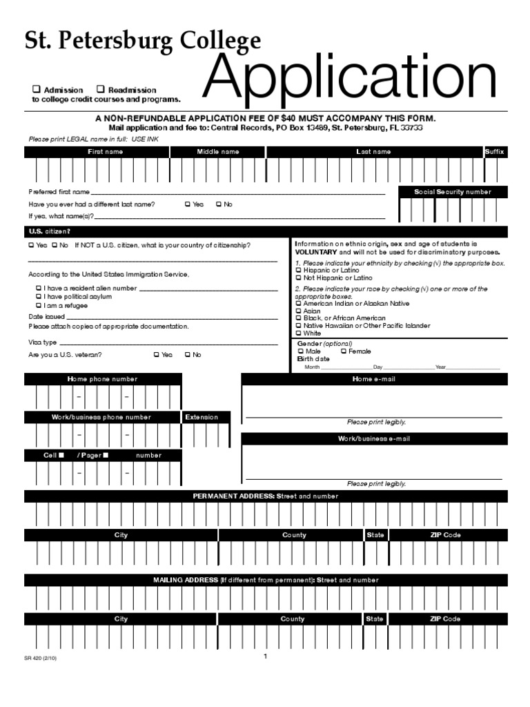 St. Petersburg College Application Form | PDF | Citizenship Of The ...