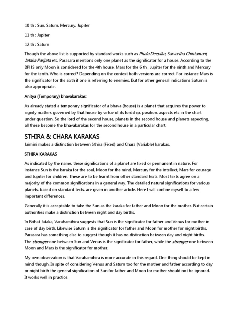 Sthira and Chara Karakas Explained | PDF | Planets | Jupiter