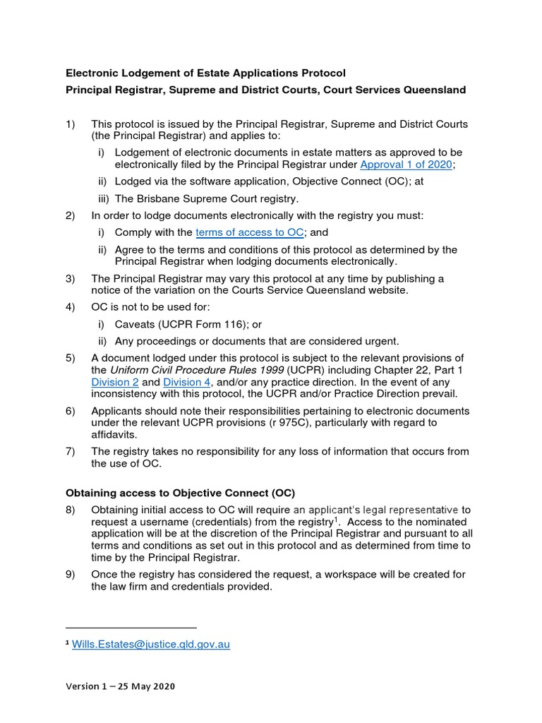 Protocol Electronic Lodgement of Probates | PDF | Treaty | Affidavit