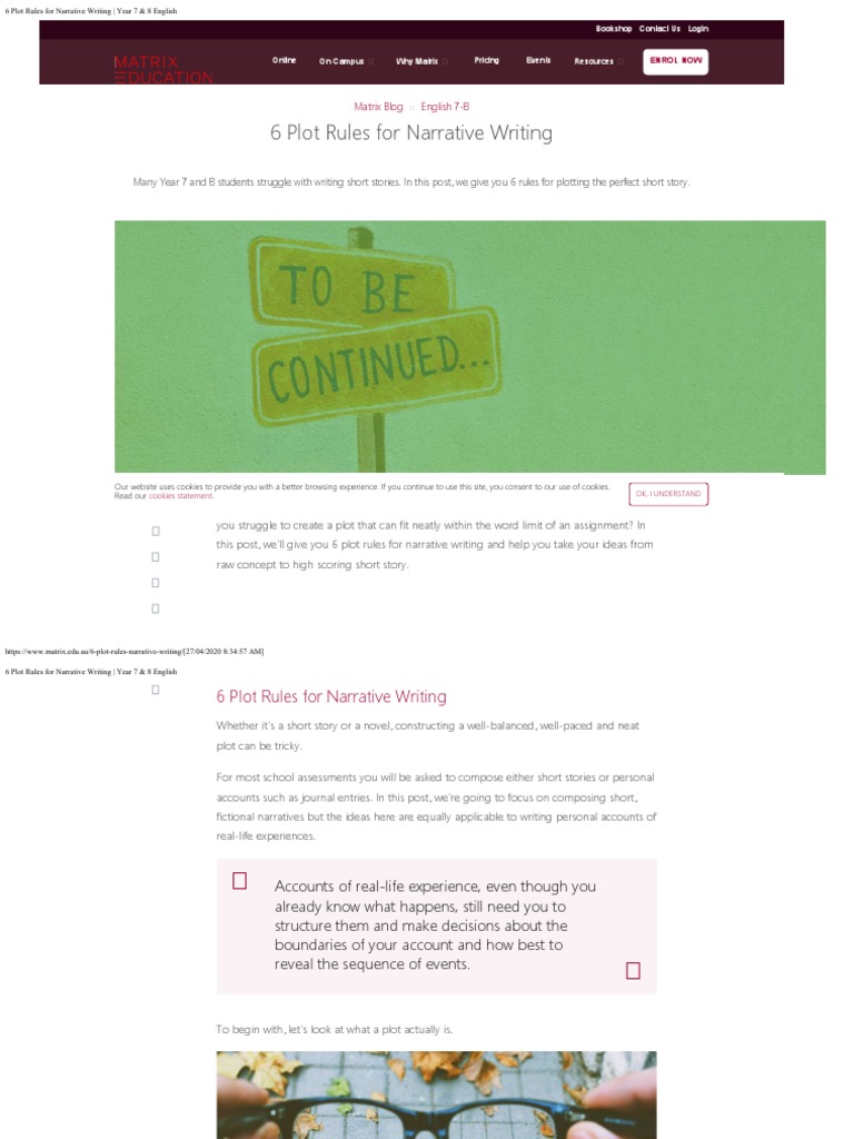 6 Plot Rules For Narrative Writing Year 7 8 English | PDF | Plot ...