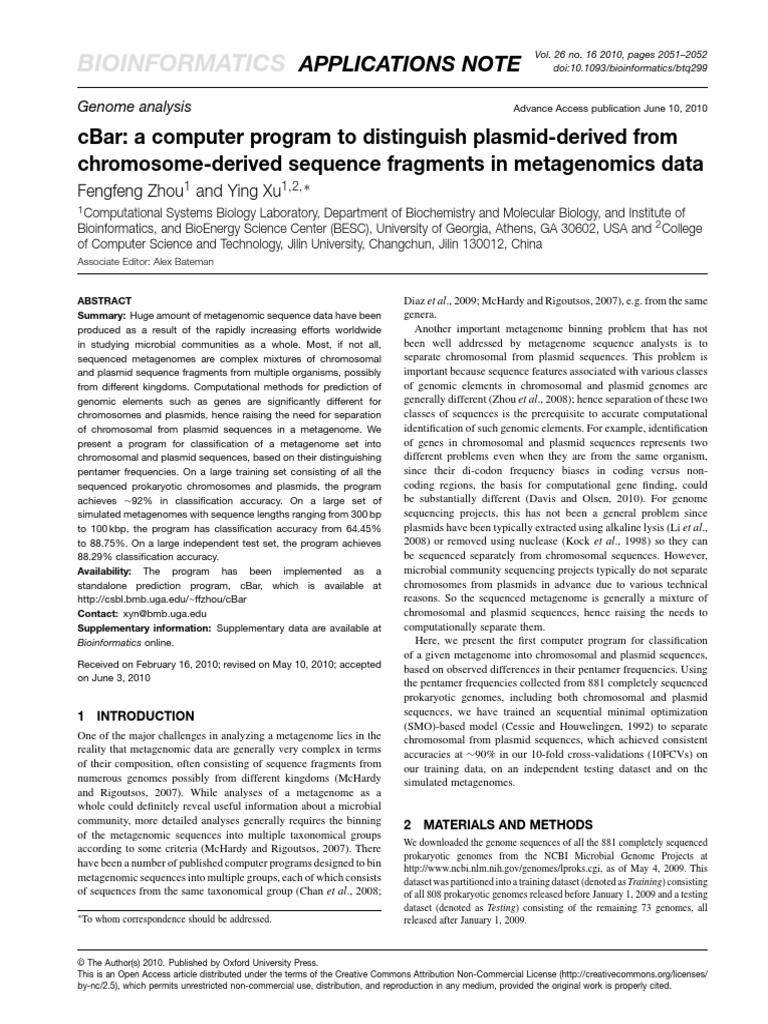 Cbar: A Computer Program To Distinguish Plasmid-Derived From Chromosome ...