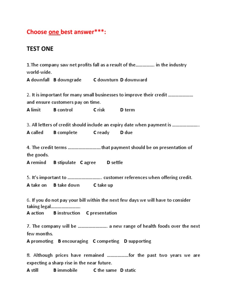 Test One: Choose One Best Answer | PDF | Business | Economies