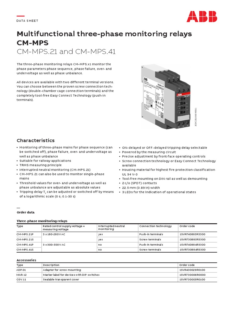 2CDC112206D0201 C CM MPS.21 41 Data Sheet | PDF | Relay | Alternating ...