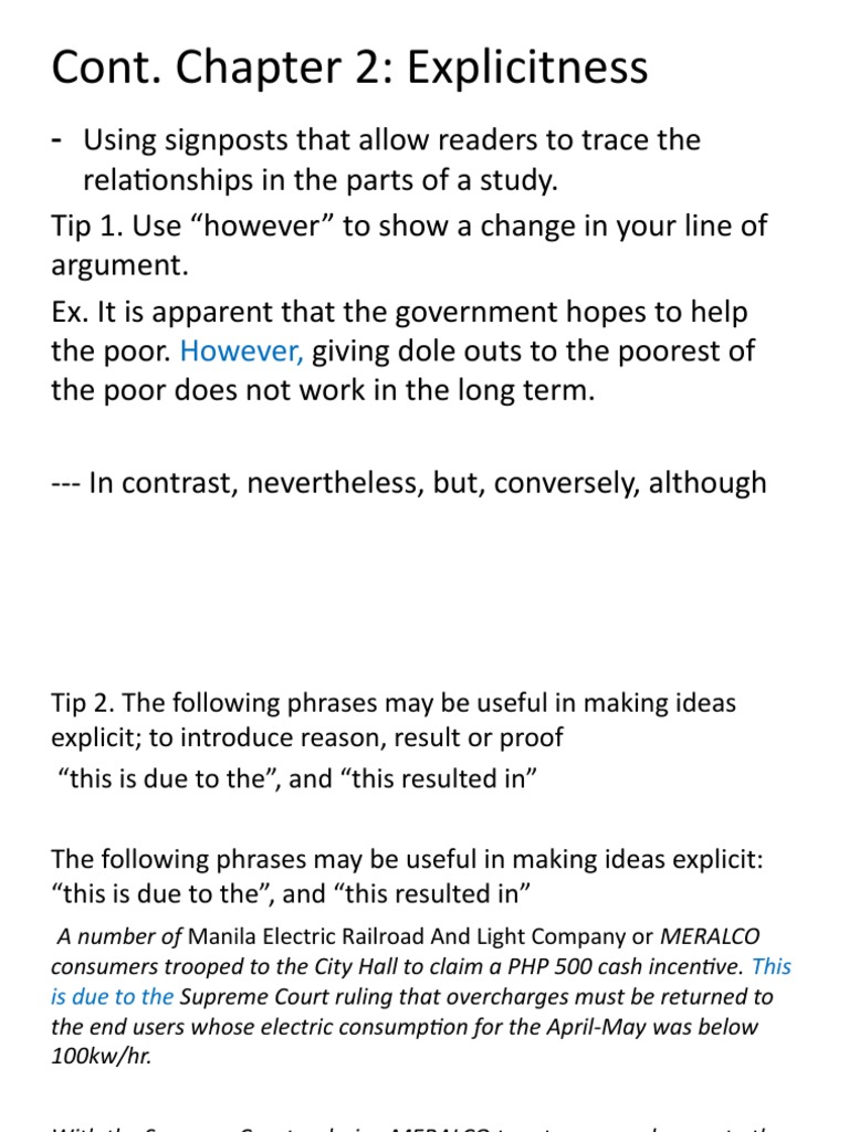 Cont. Chapter 2: Explicitness: However | PDF | Essays | Thesis
