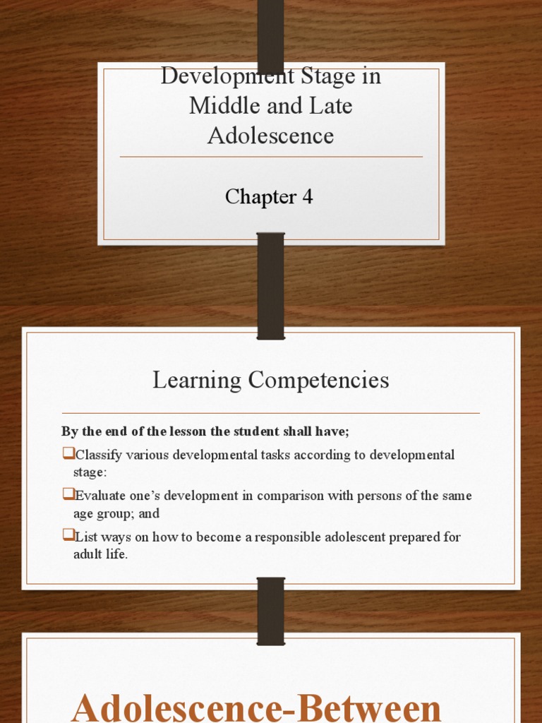 Chapter 4 Development Stages in Middle and Late Adolescence | PDF | Adolescence | Social Psychology