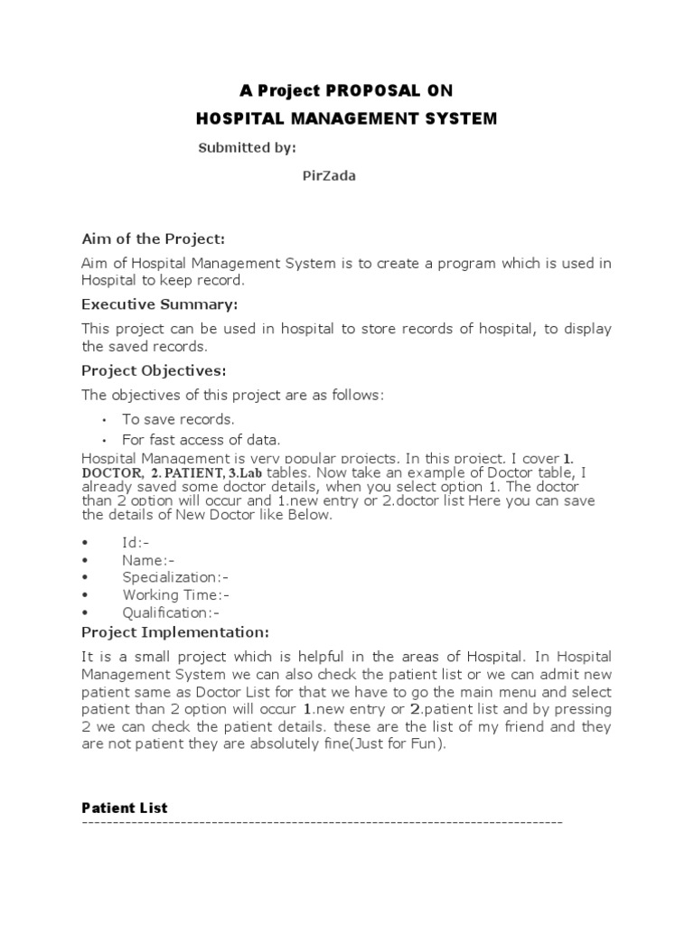 A Project Proposal On Hospital Management System in Java | PDF