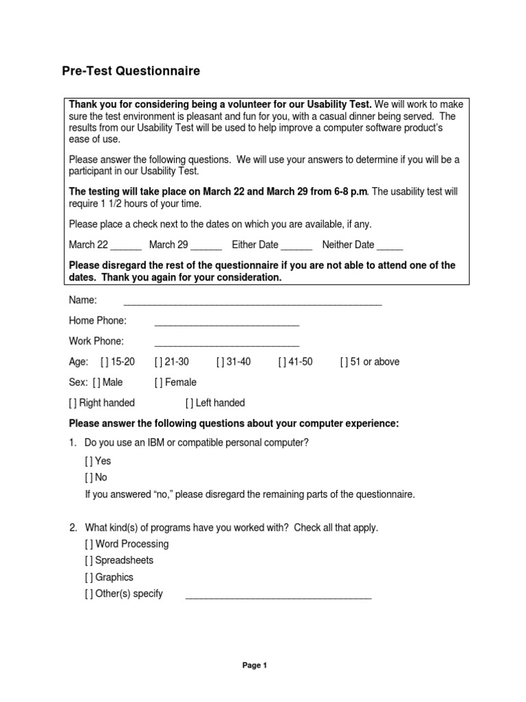 Pre-Test Questionnaire | PDF | Internet Service Provider | World Wide Web