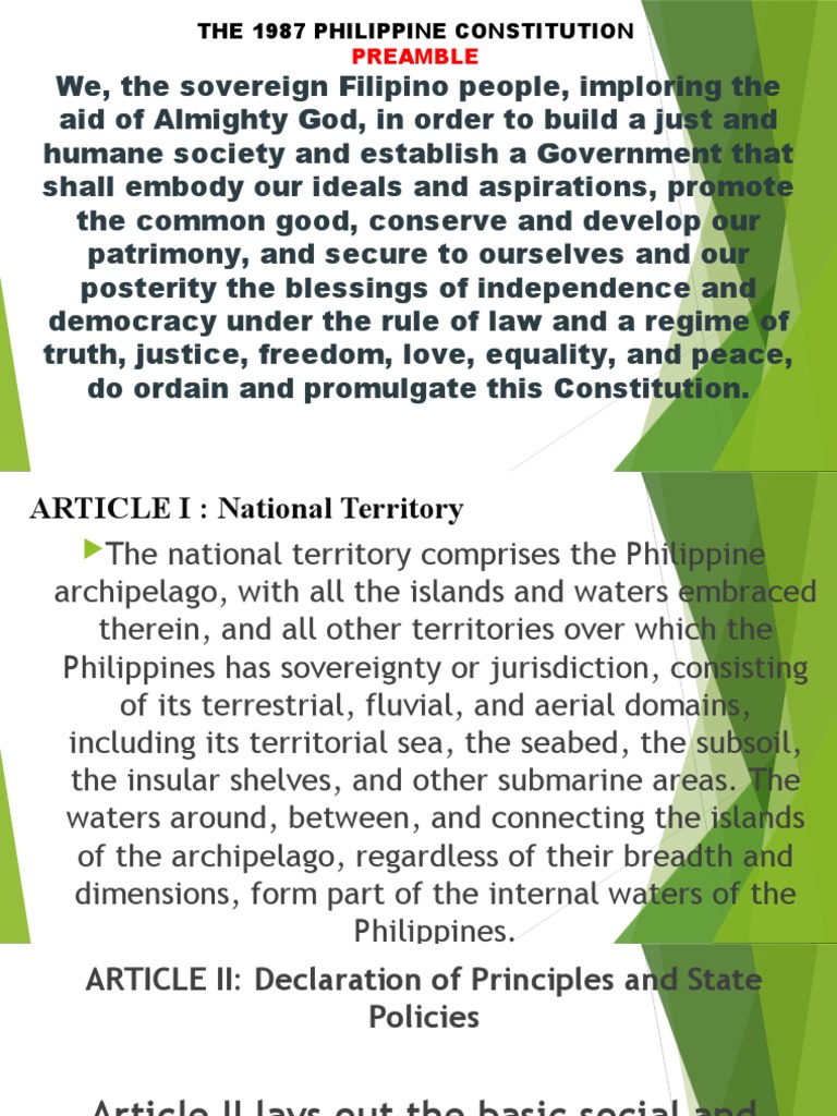 The 1987 Philippine Constitution: Preamble | PDF | President Of The Philippines | World Politics