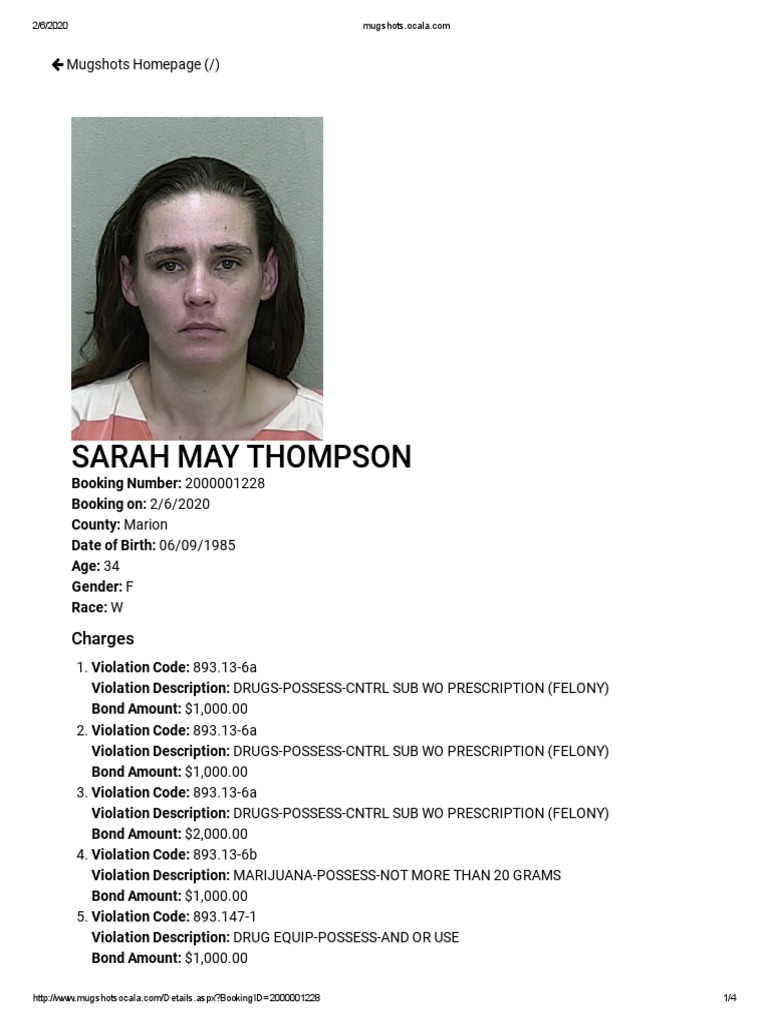 Sarah May Thompson - Mugshot Case 42 2020 CF 000516 Cfaxxx | PDF ...