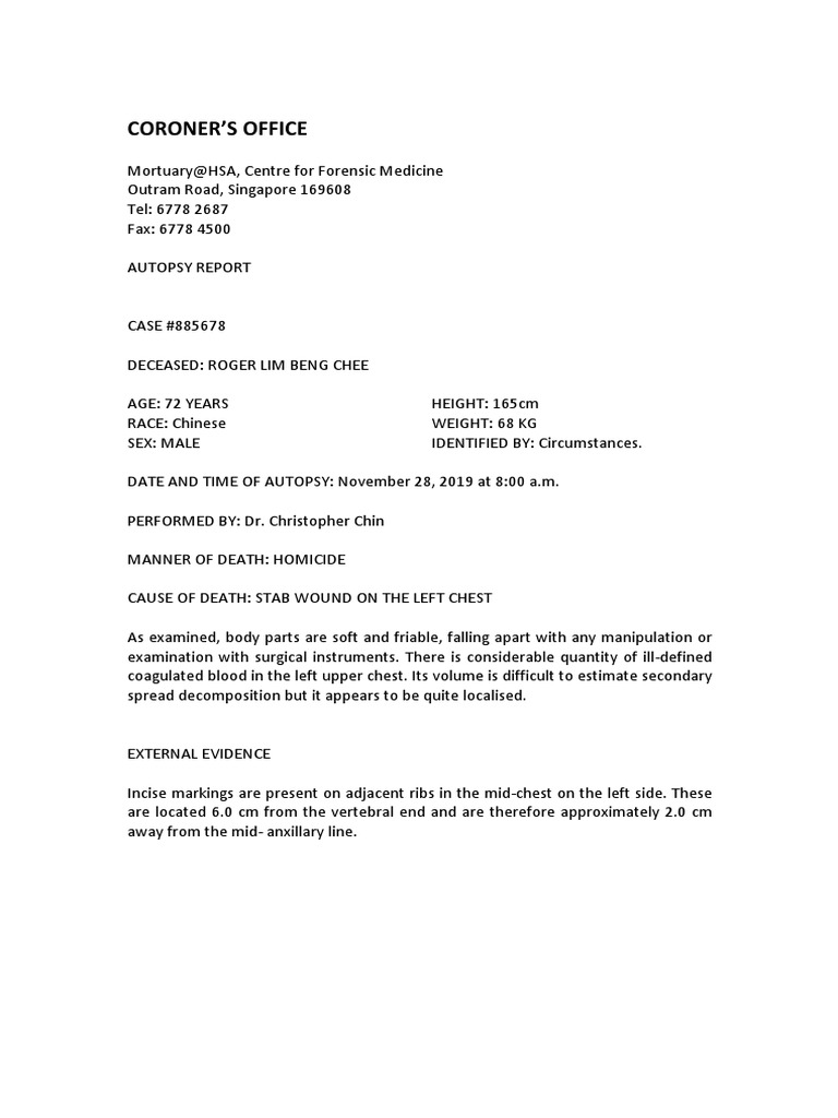 The Victim's Autopsy Report | PDF | Autopsy | Forensics