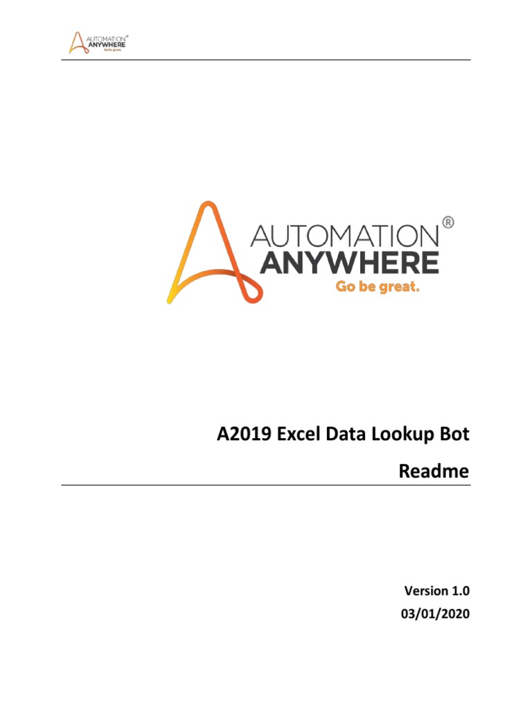 A2019 Excel Data Lookup Bot Automation Anywhere Readme 1 Pdf Pdf Microsoft Excel Windows