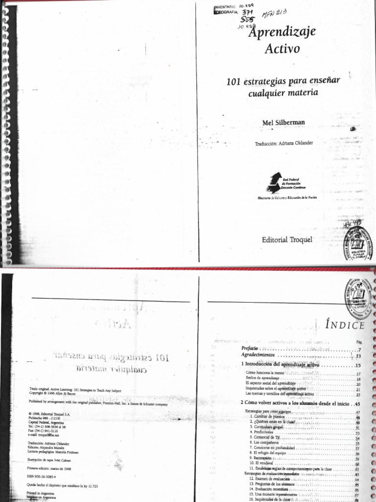Aprendizaje Activo - 101 Estrategias para Enseñar Cualquier Materia-Mel Silberman PDF | PDF