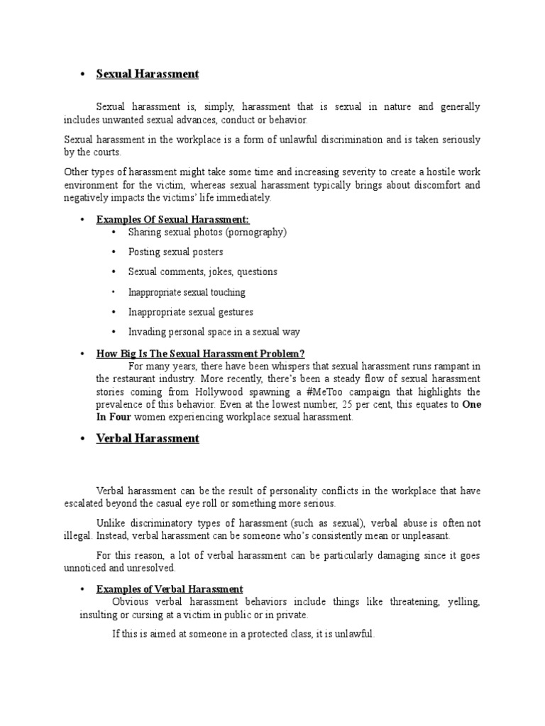 Examples of Sexual Harassment | PDF | Sexual Harassment | Psychology