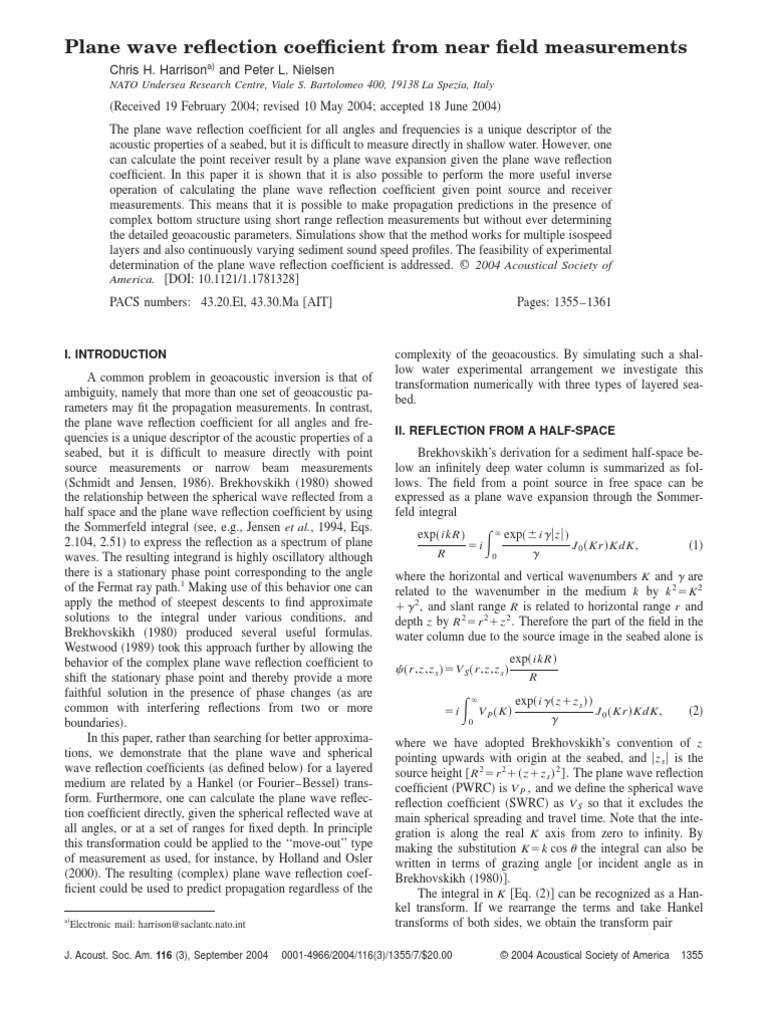 Plane Wave Reflection Coefficient From Near Field Measurements | PDF ...