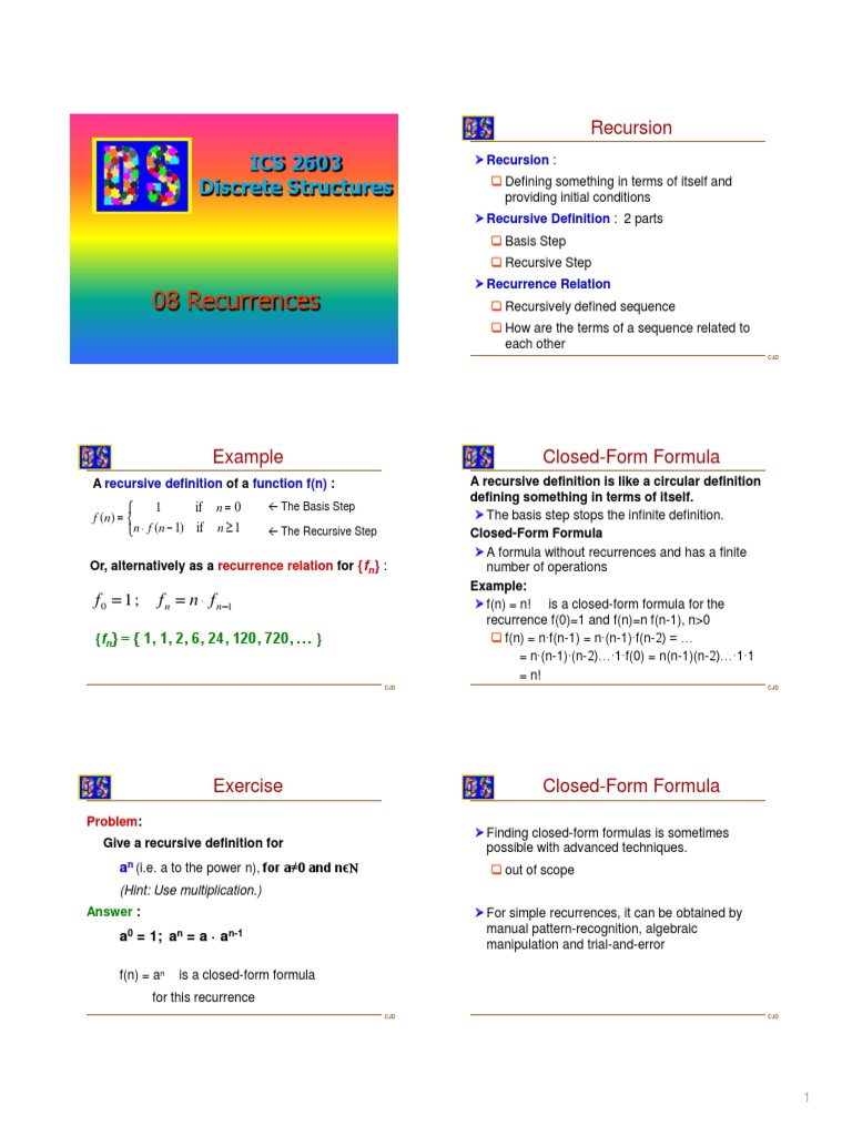 08 Recurrences: ICS 2603 Discrete Structures | PDF | Deductive ...