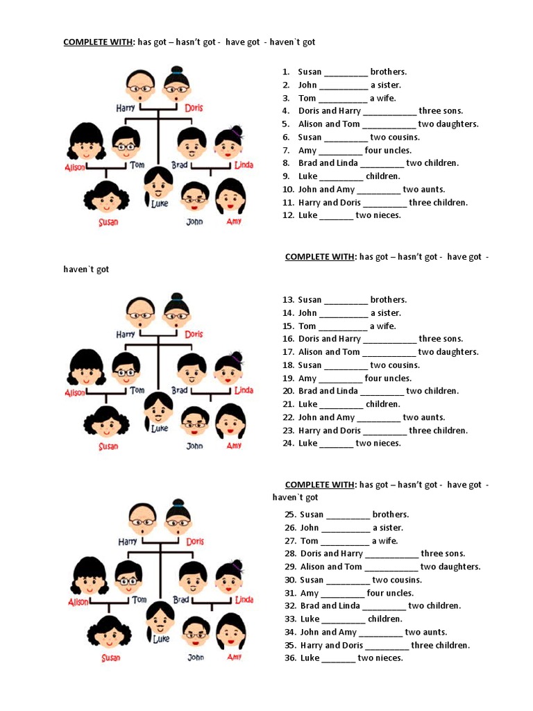 COMPLETE WITH: Has Got - Hasn't Got - Have Got - Haven't Got | PDF