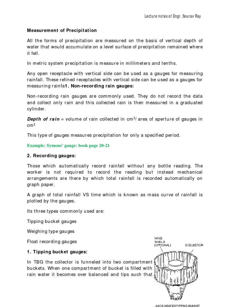Measurement of Precipitation: Depth of Rain Volume of Rain Collected in ...