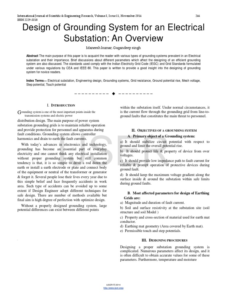 Ijser: Design of Grounding System For An Electrical Substation: An ...