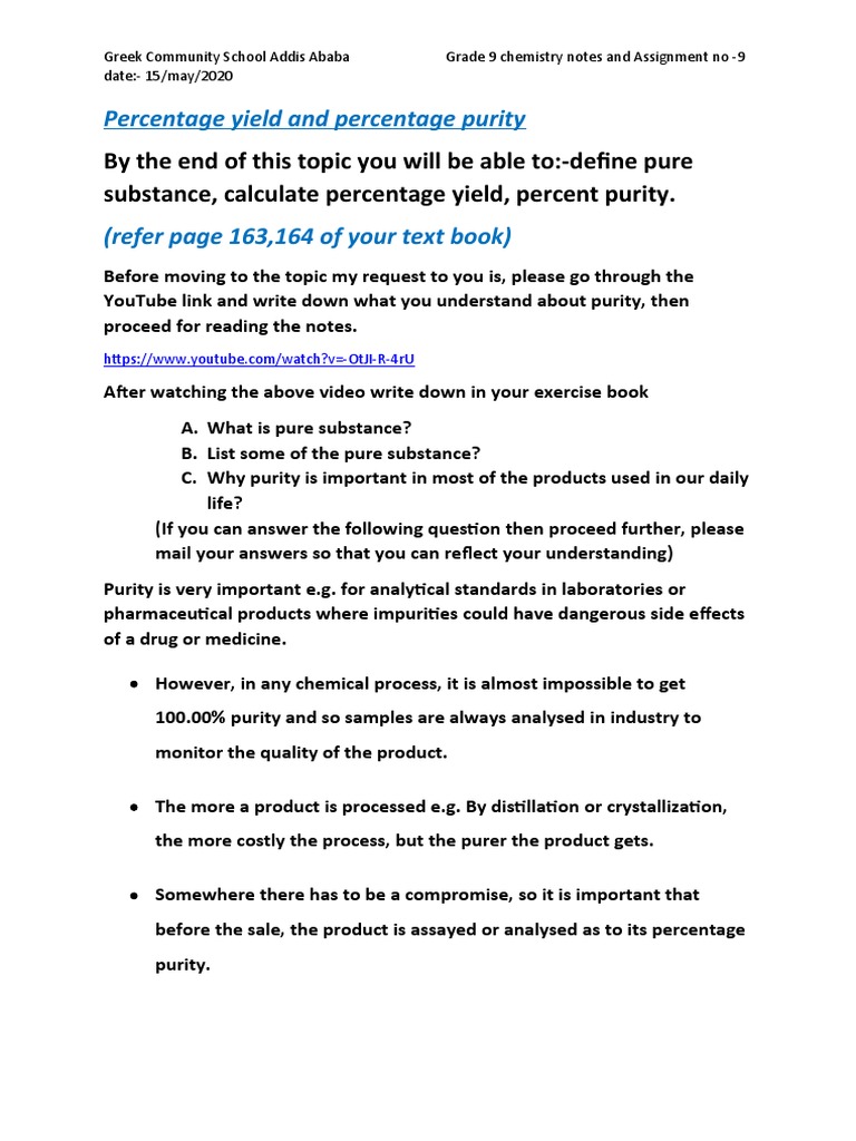 Grade 9, Notes and Assignment No 9 | PDF | Mole (Unit) | Chemical ...