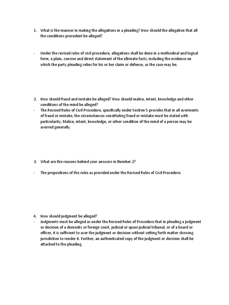 Procedural Rules for Pleadings and Affirmative Defenses in Civil Cases ...