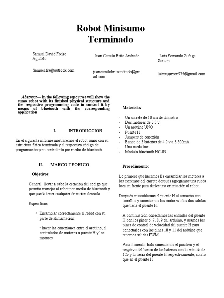 Robot Sumo Controlado por Bluetooth | PDF | Arduino | Informática
