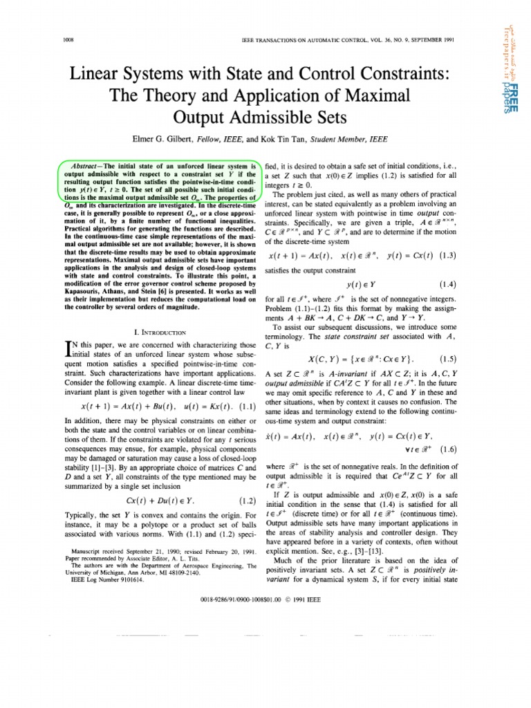 02 Maximal Output Admissible Set - Linear Systems With State and Control Constraints | Download ...