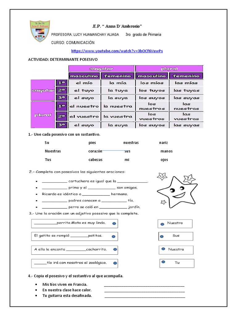 3ro Comunicacion ADJETIVO POSESIVO | PDF