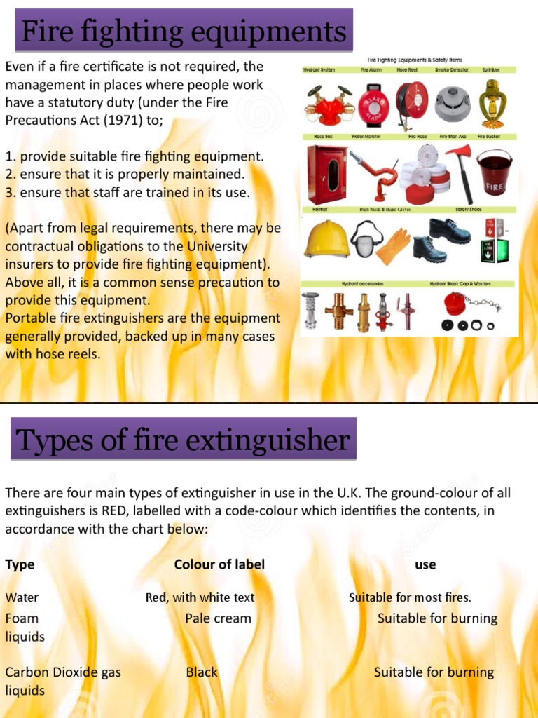 Fire Fighting Equipment Overview | PDF | Equipment | Fires