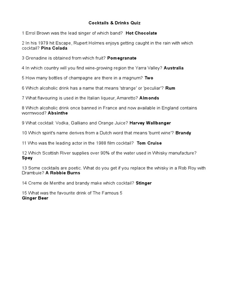 Cocktails & Drinks Quiz | PDF