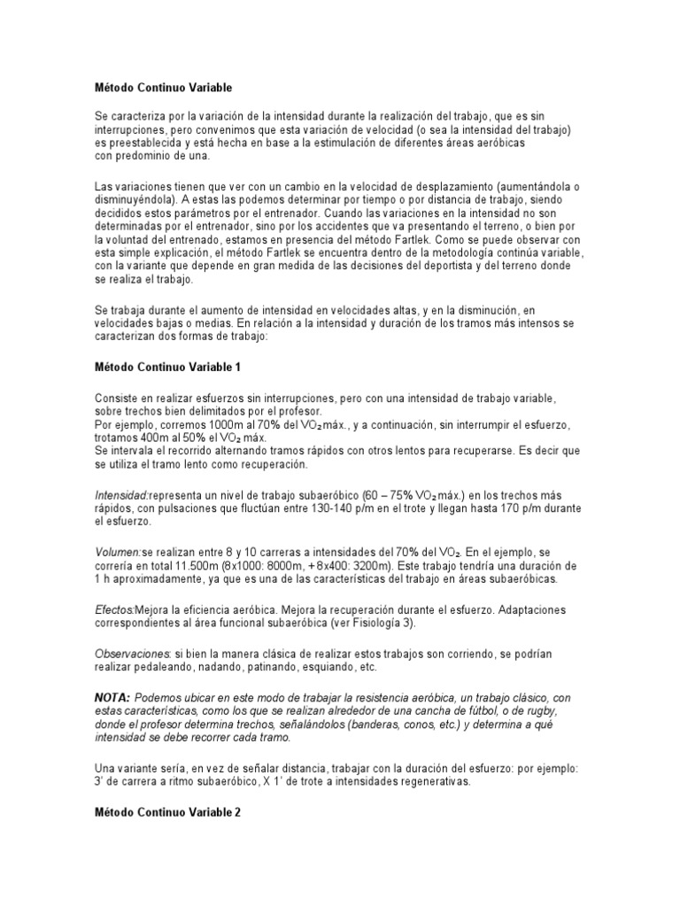 Método Continuo Variable | PDF | Ejercicio aerobico | Aptitud física