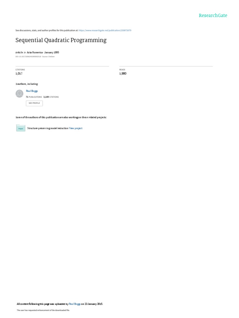 Sequential Quadratic Programming: Acta Numerica January 1995 | PDF ...
