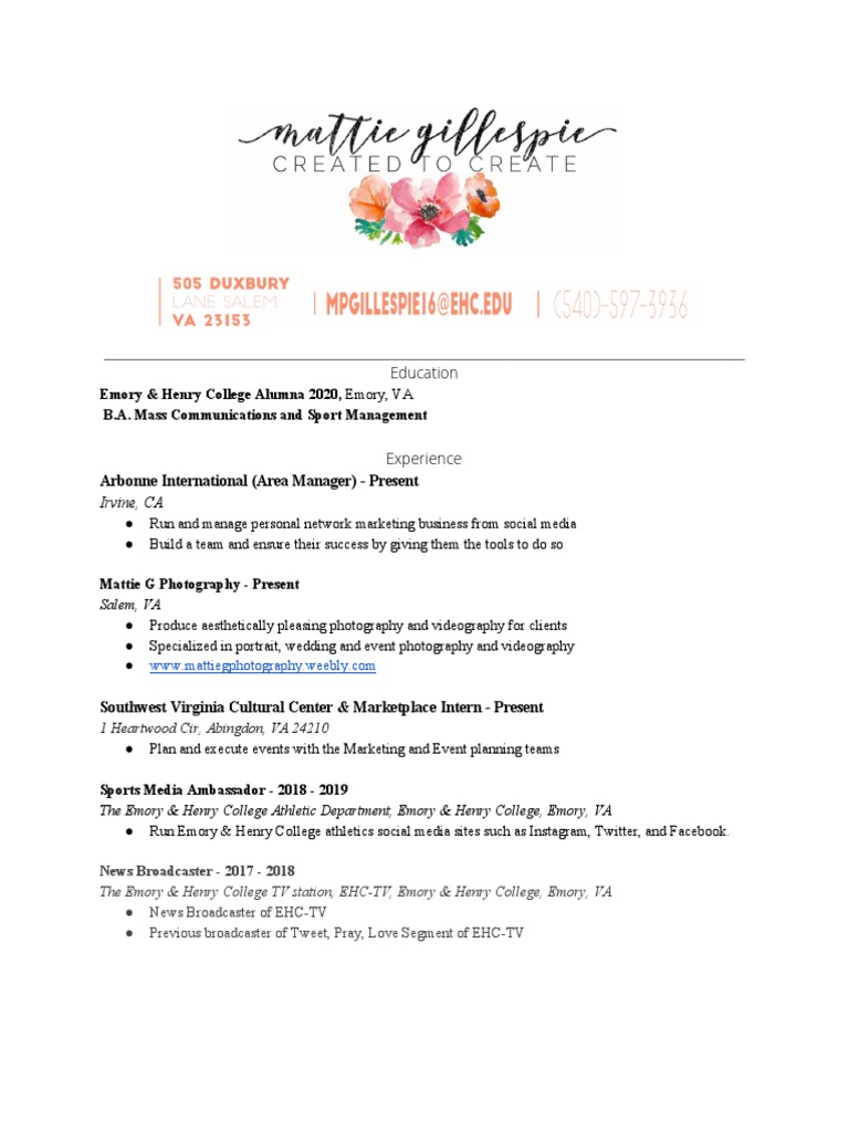 Mattie Gillespie - 2020 Resume | PDF