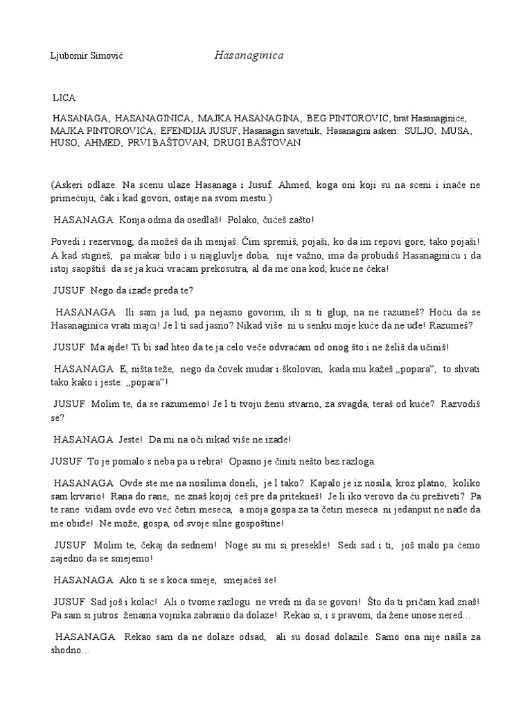Ljubomir Simović Hasanaginica Odlomak | PDF