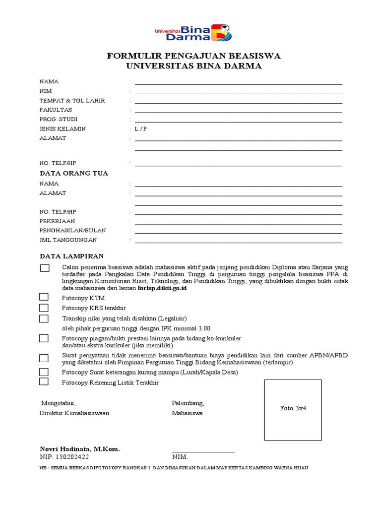 Formulir Pengajuan Beasiswa Ppa Ubd | PDF