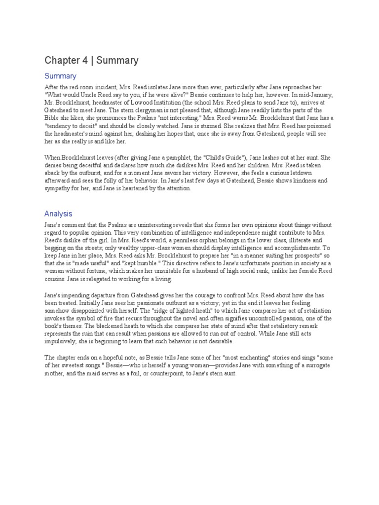 Chapter 4 - Summary | PDF | Jane Eyre
