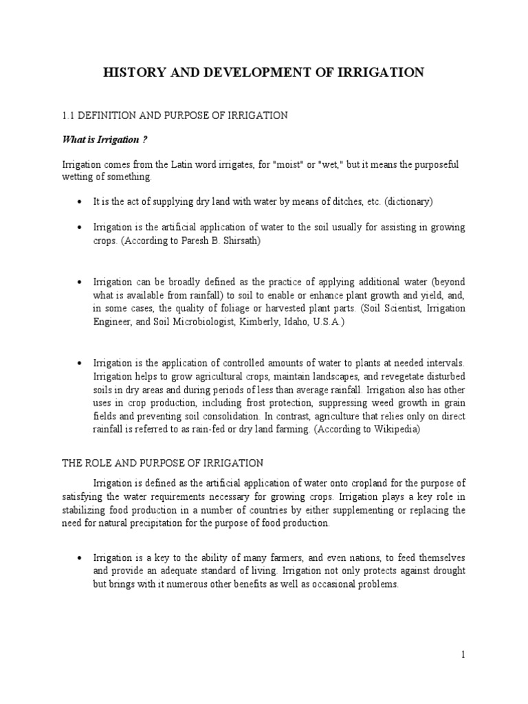 History and Development of Irrigation Systems | PDF | Irrigation ...