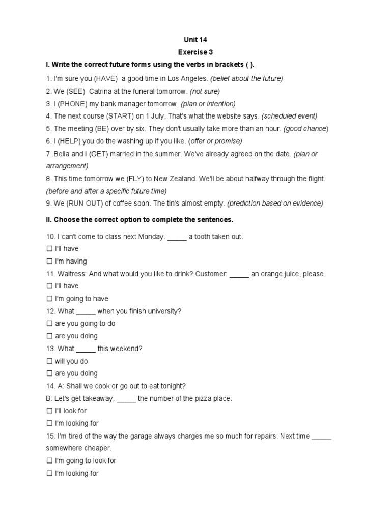 Unit 14 Exercise 3 - Future Plan | PDF