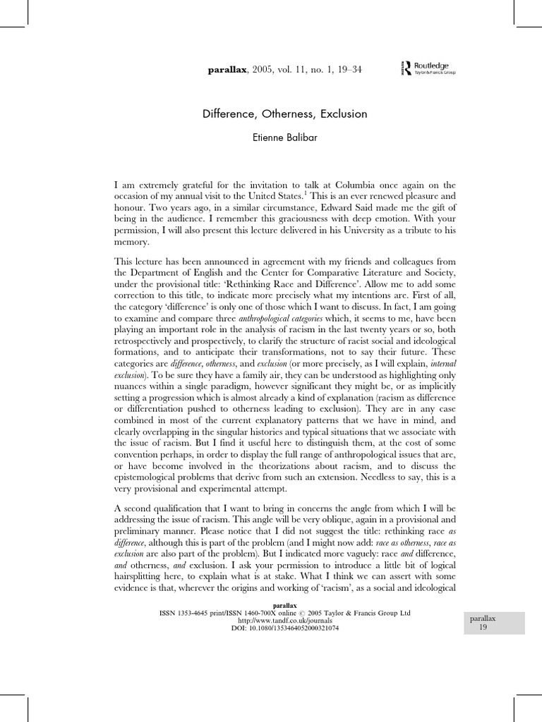 Exploring Difference, Otherness, Exclusion | PDF | Racism ...