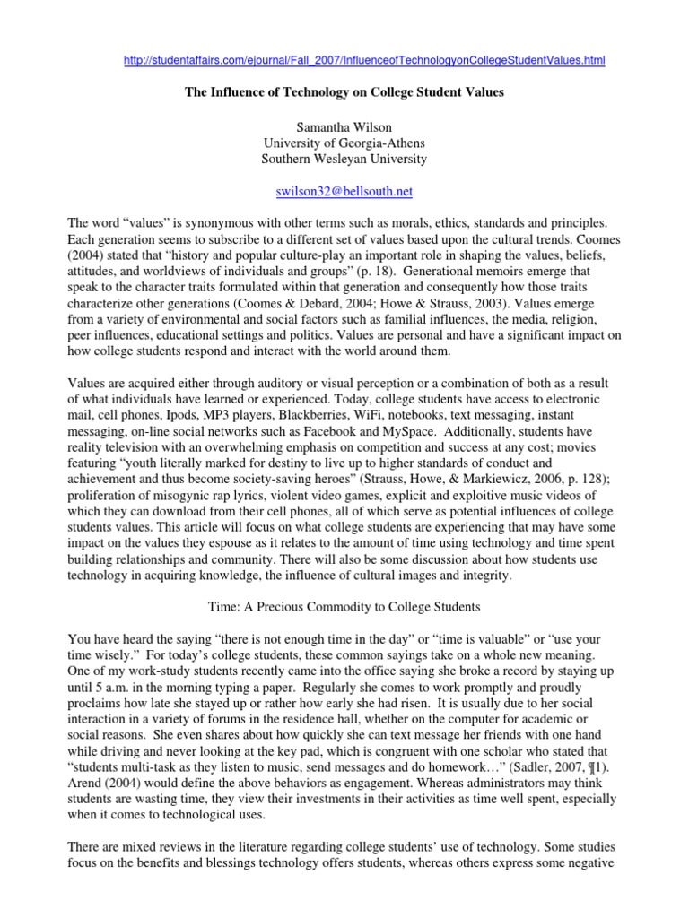 Influence of Technology On College Student Values | PDF | Value (Ethics ...