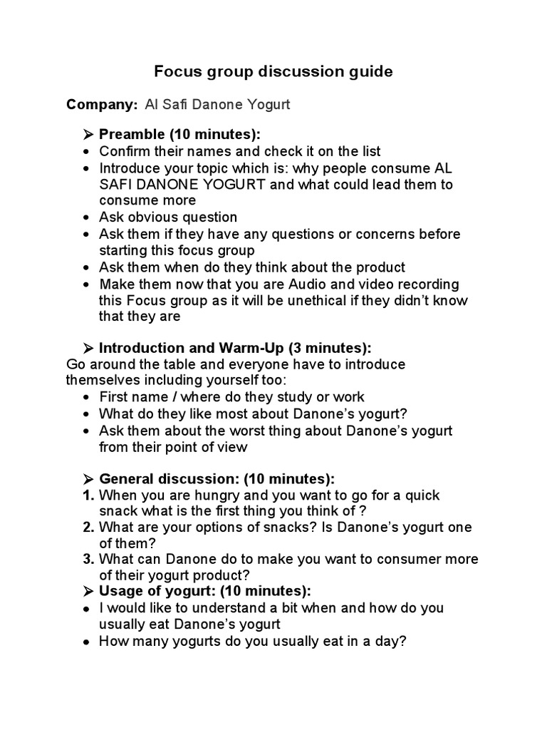 Focus Group Discussion Guide | PDF | Yogurt | Business